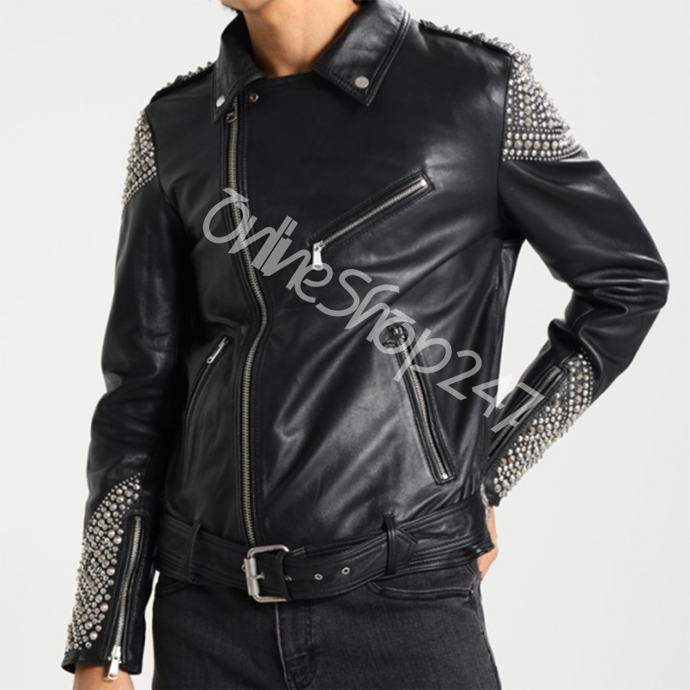 New Mens Rock Star Full Silver Metallic Studded Unique Punk Biker ...