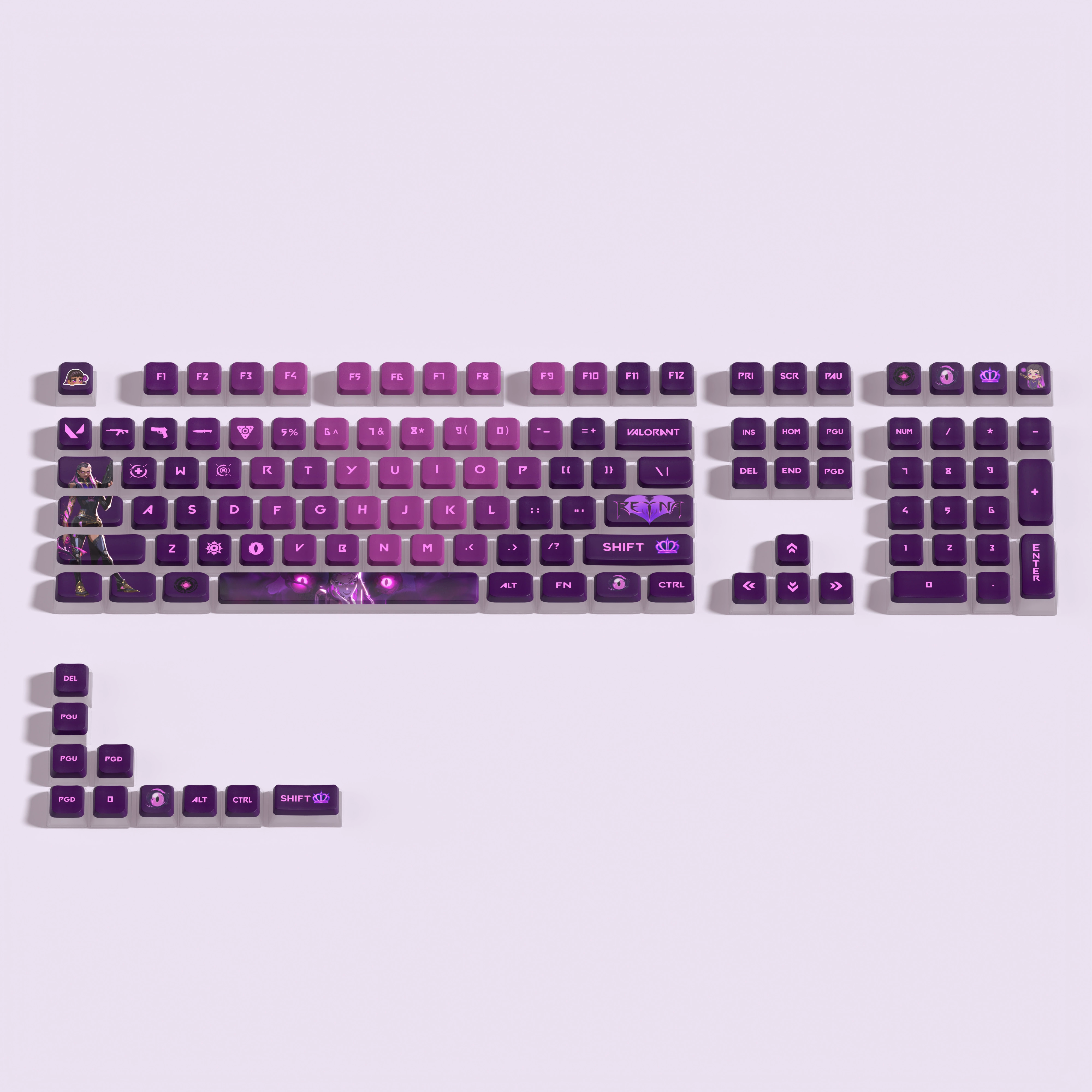 VALORANT Themed Keycaps Reyna White translucent on all sides PBT heat ...