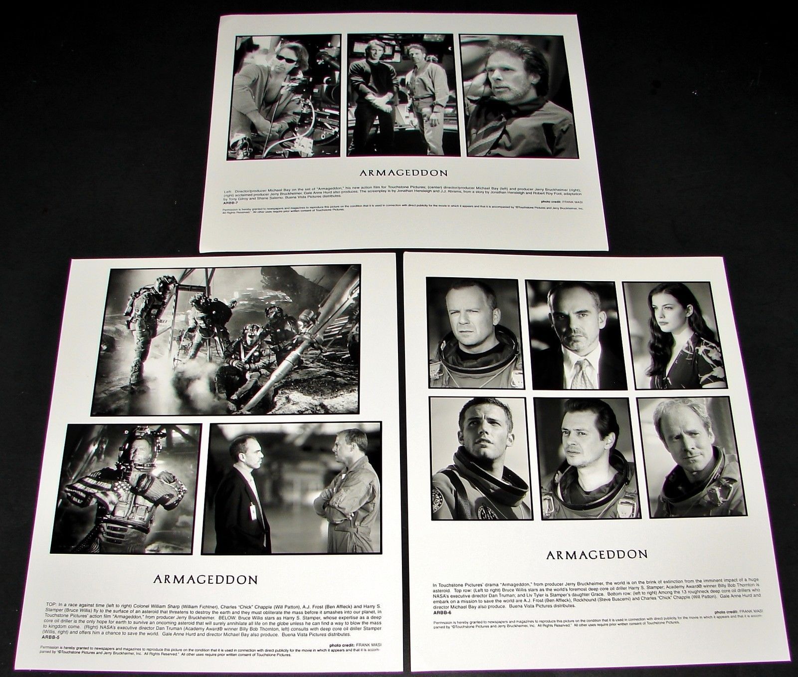 3 1998 ARMAGEDDON Movie Press Photos Michael Bay Bruce Willis Billy Bob ...