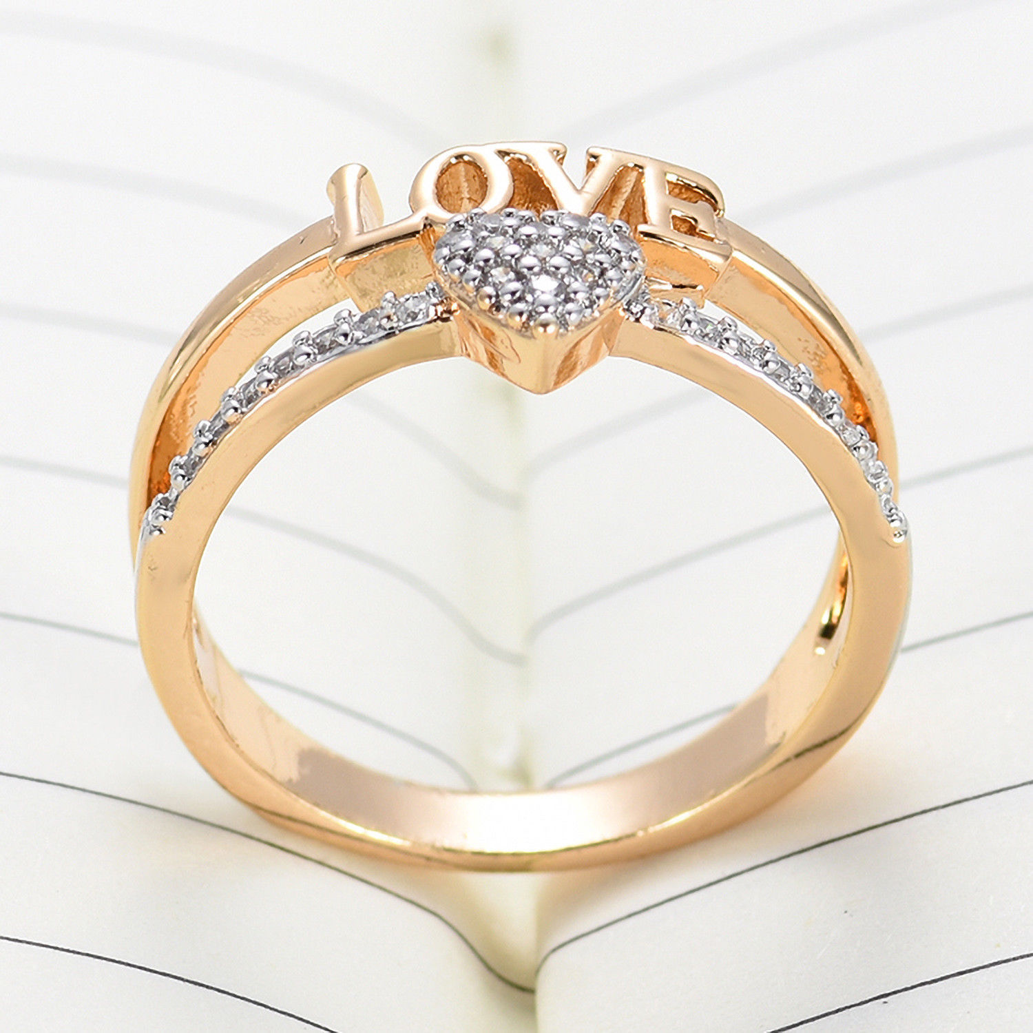 [Jewelry] Woman Love Heart Crystal Rhinestone Gold Filled Ring for ...