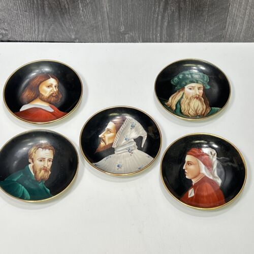 5 Italian Hand Painted Artist Poet Plates Cimbue Dante Leonardo ...