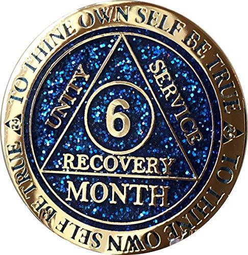 Recoverychip 6 Month AA Medallion Reflex Blue Glitter and Gold Plated ...