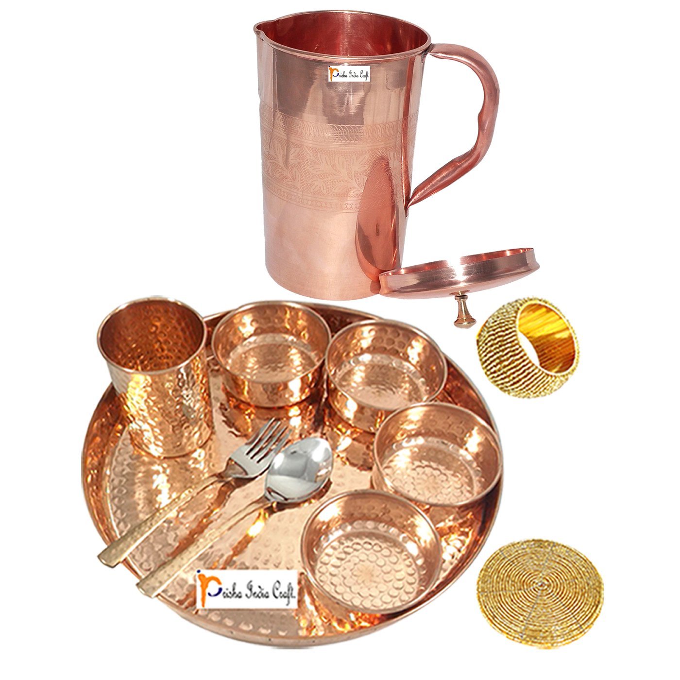 Prisha India Craft Indian Dinnerware Pure Copper Traditional Dinner Set ...