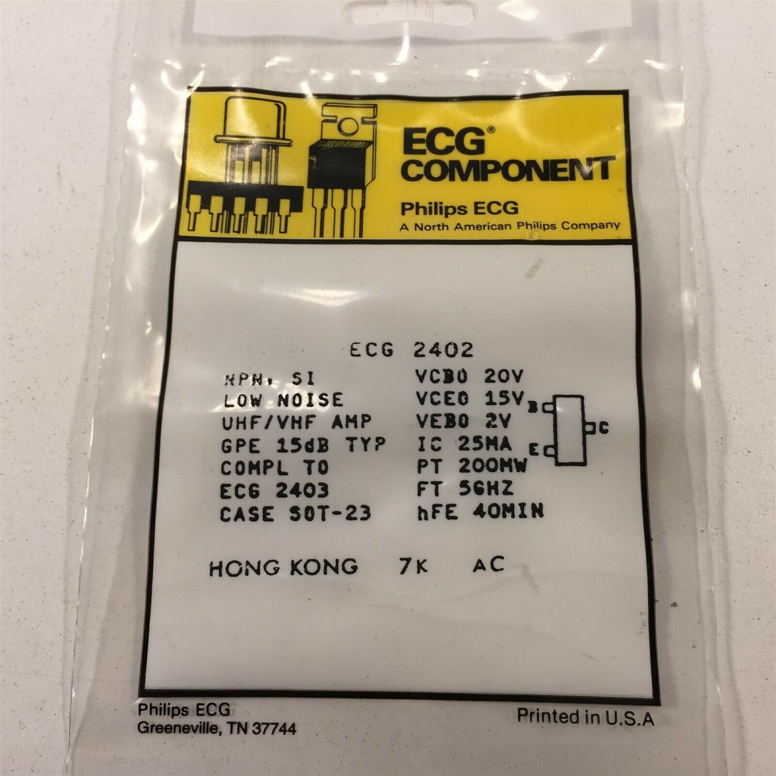 (2) ECG ECG2402 NTE2402 Silicon NPN Transistor Low Noise UHF/VHF ...
