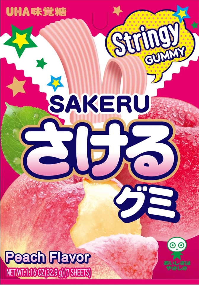 UHA Mikakuto Sakeru White Peach Gummy Candy 7 Pieces 32.9g - Pack of ...