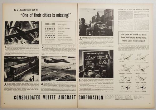 1944 Print Ad Consolidated Vultee Aircraft B-24 Liberator Long Range ...