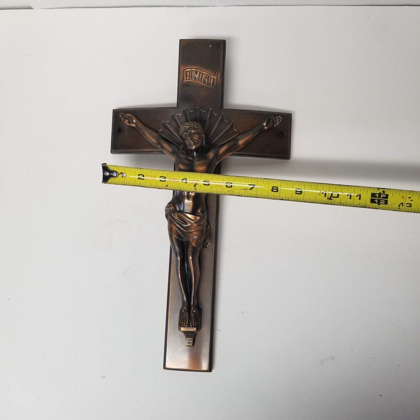 16" Crucifix Funeral Casket Jesus on Cross Curved Back Metal Crucifix ...